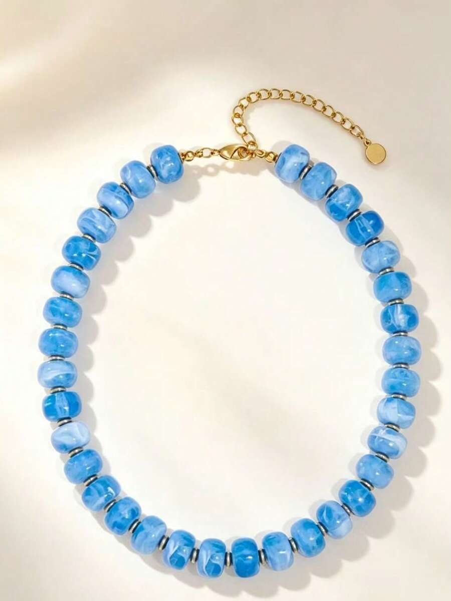 1pc Colorful Abacus Bead Women's Charming Bohemian Style Resin Necklace ...