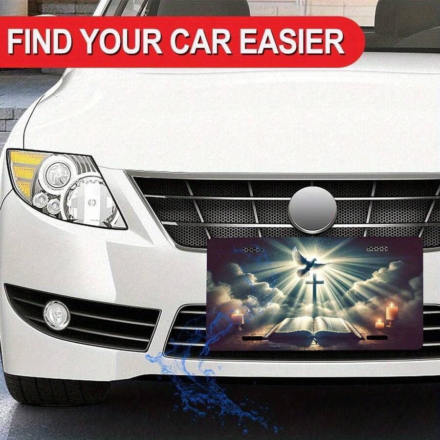 2D Flat, Inspiring Dove Of Peace And Cross Aluminum License Plate Cover ...