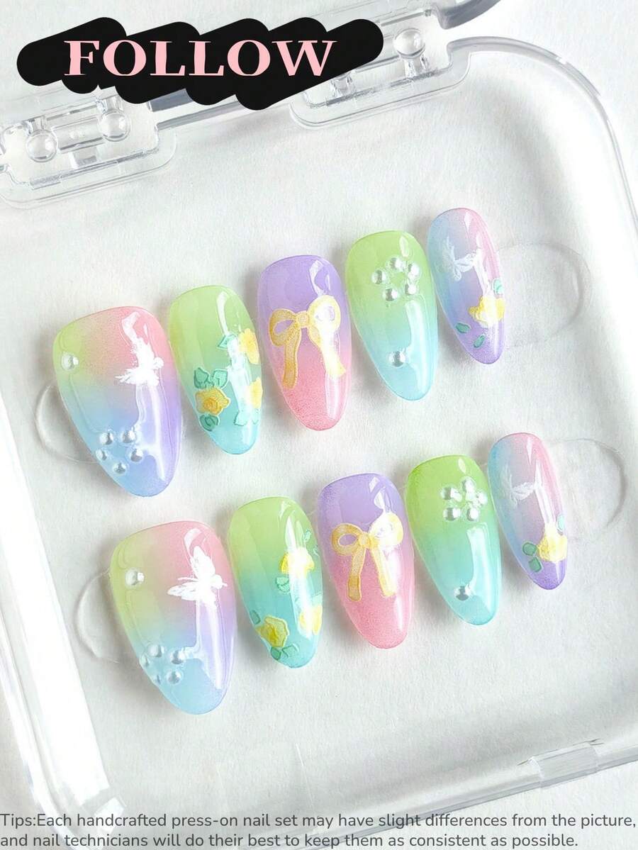 10pcs Handmade Press On Nails Almond Nails, Cute Summer Nails ...