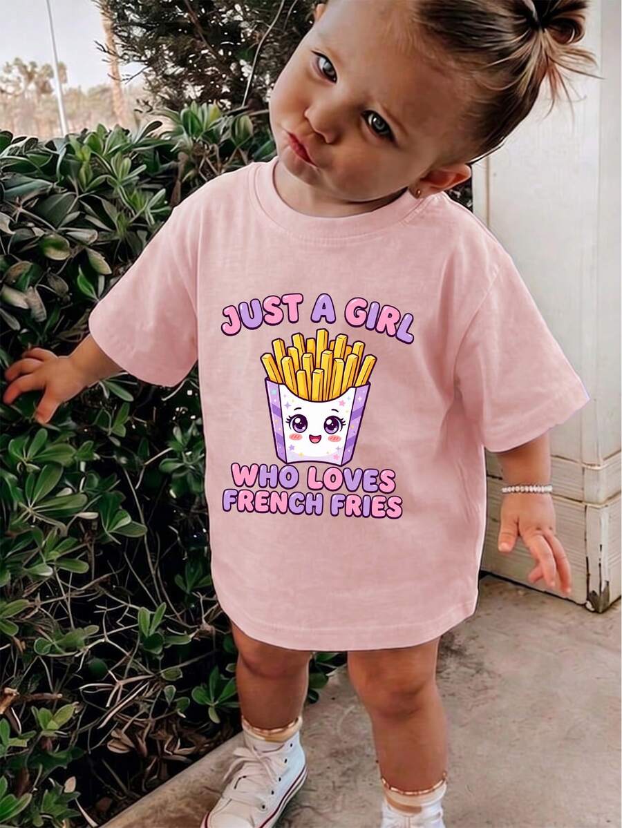 Cute Printed Crew-Neck Short-Sleeve Top For Baby Girls (Pullover Style ...