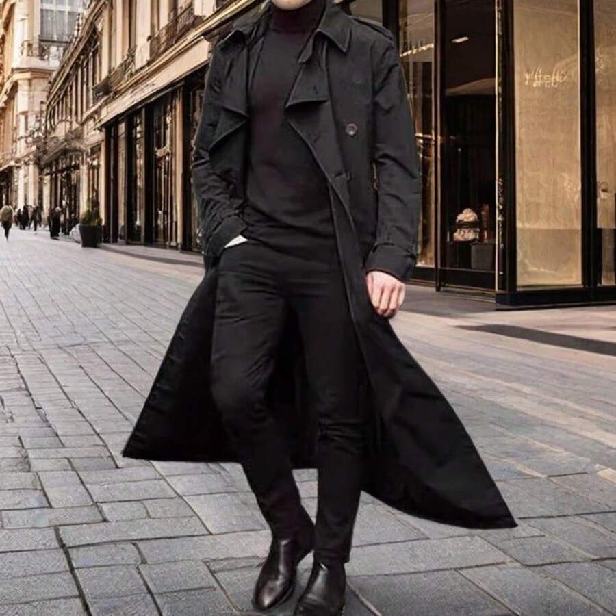 Mens Double Breasted Trench Coat Fshion Classic Lapel Casual ...