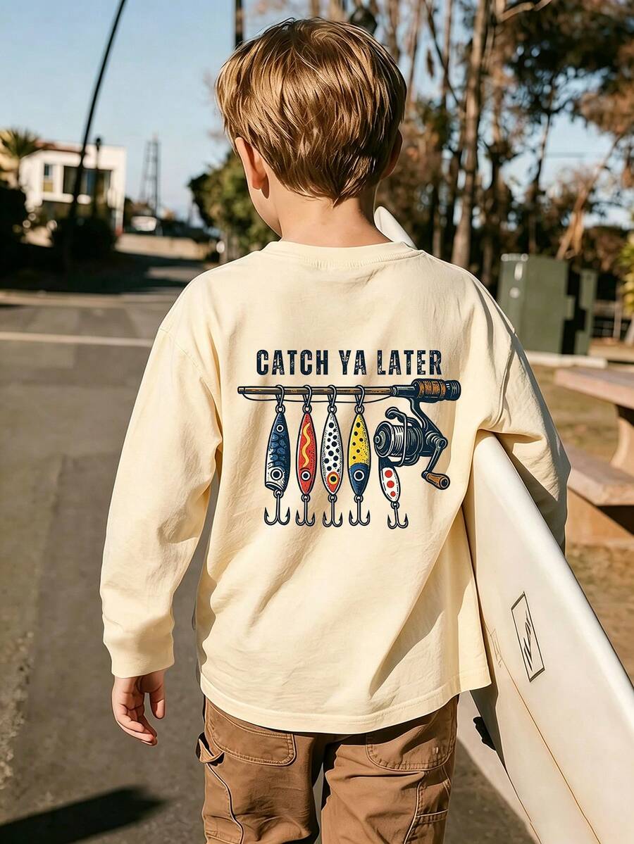 Tween Boy Casual Fun Graphic Print Crew Neck Pullover Long Sleeve T ...