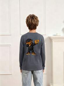 Tween Boy Casual Fun Print Crew Neck Pullover Long Sleeve T-Shirt ...