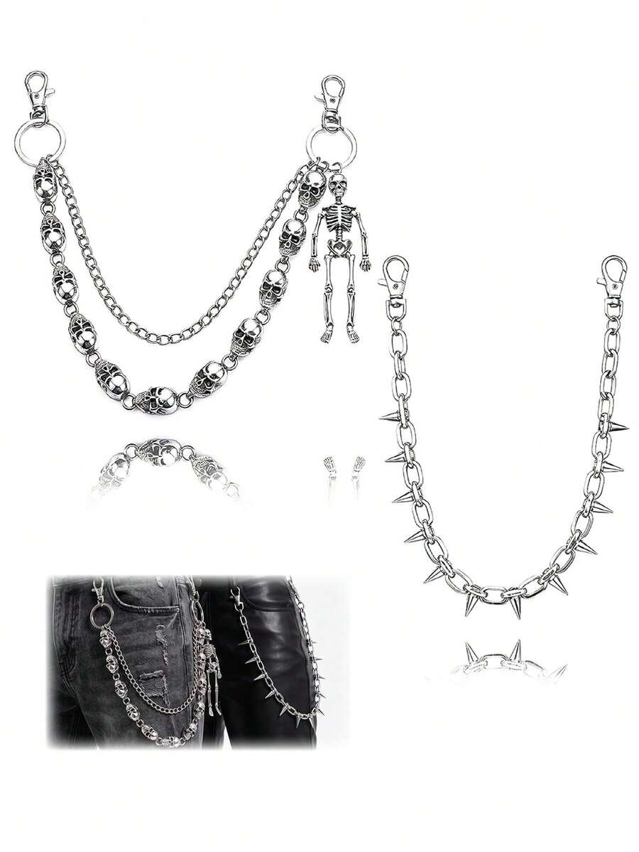 1/2 Packs Punk Pants Chains For Men Women - Double Skull & Single Rivet ...