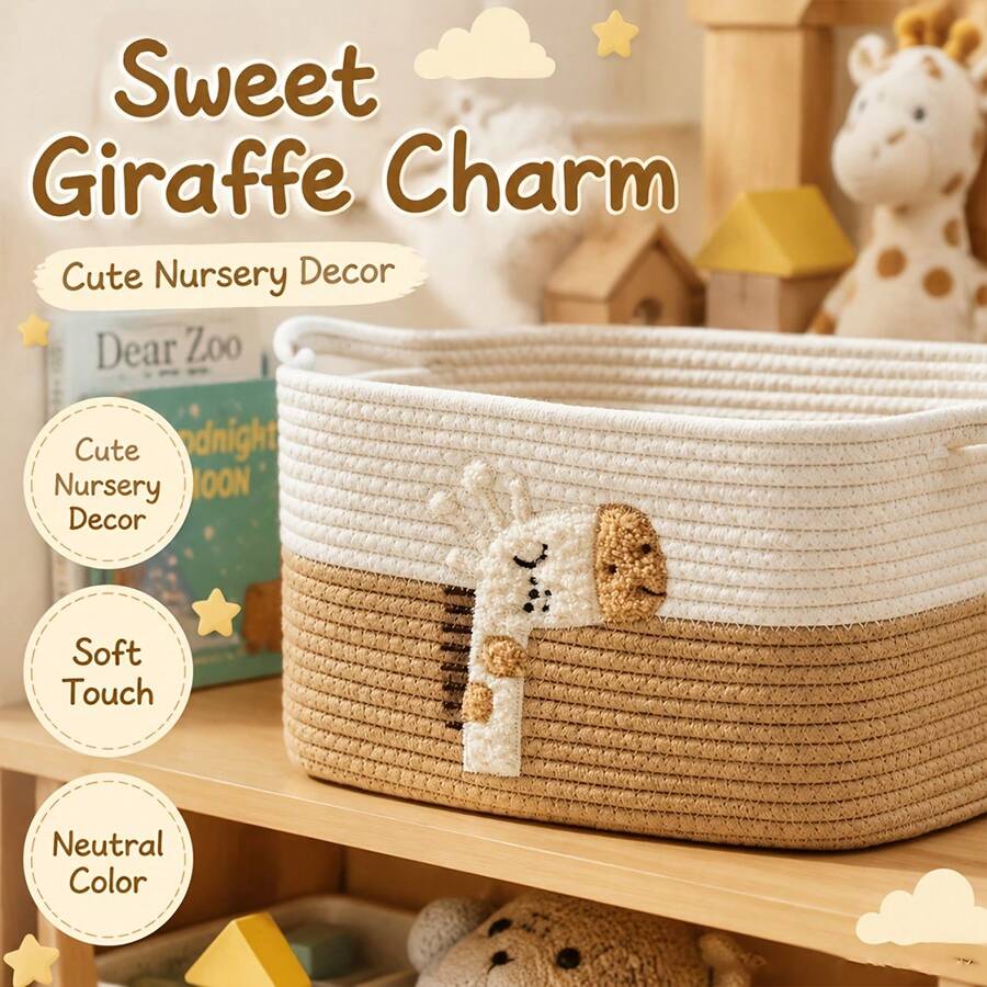 1pc Giraffe Woven Diaper Storage Basket With Handle, Portable Baby Room ...
