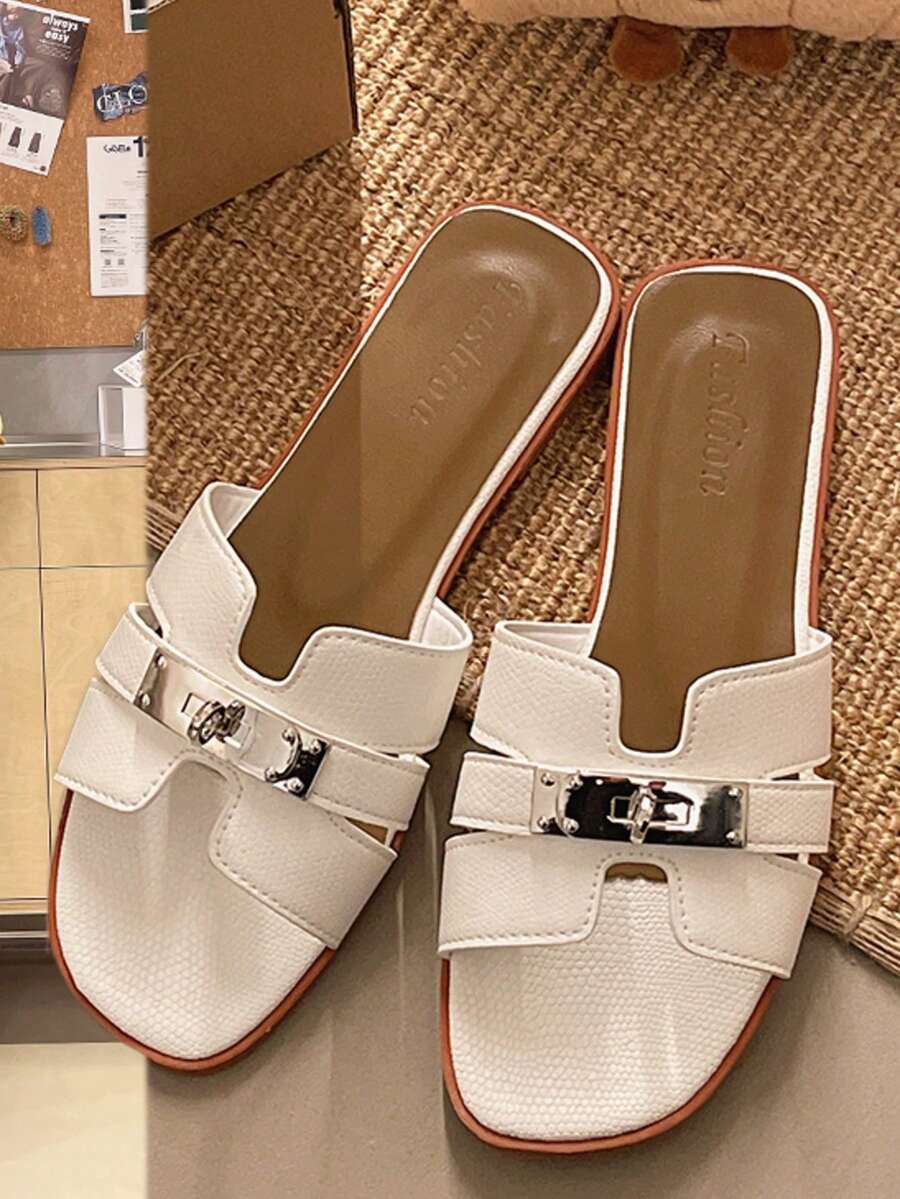 Women's H-Strap Flat Square Toe Casual Slides, Summer Beach Vacation ...