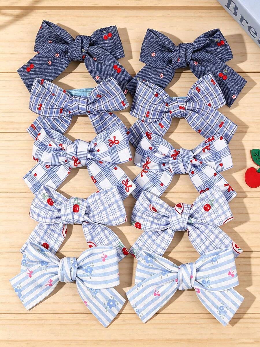 Cute Cherry Plaid Fabric Bow Hair Clips, Ditsy Floral Hair Clips For ...