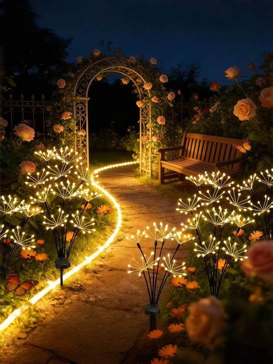 Outdoor Solar Fireworks Lights, Waterproof, With Ground Stake Solar ...