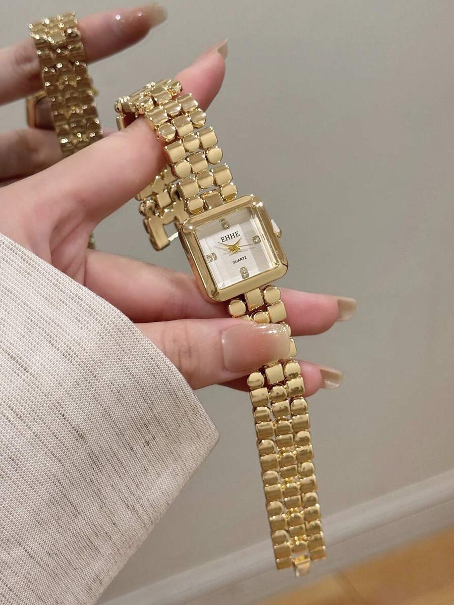 1pc Women's Stainless Steel Band Watch, Classic Square Dial, Elegant ...
