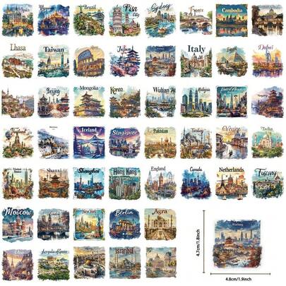 50Pcs Transparent Travel Postcard PET Stickers Waterproof Journal ...