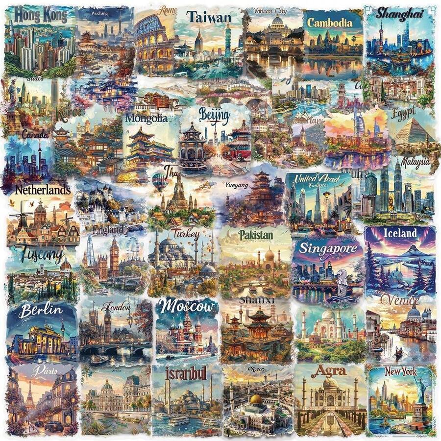 50Pcs Transparent Travel Postcard PET Stickers Waterproof Journal ...