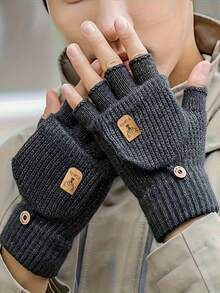 2pcs Men's Winter Knitted Knitted Fingerless Half-Finger Gloves With ...