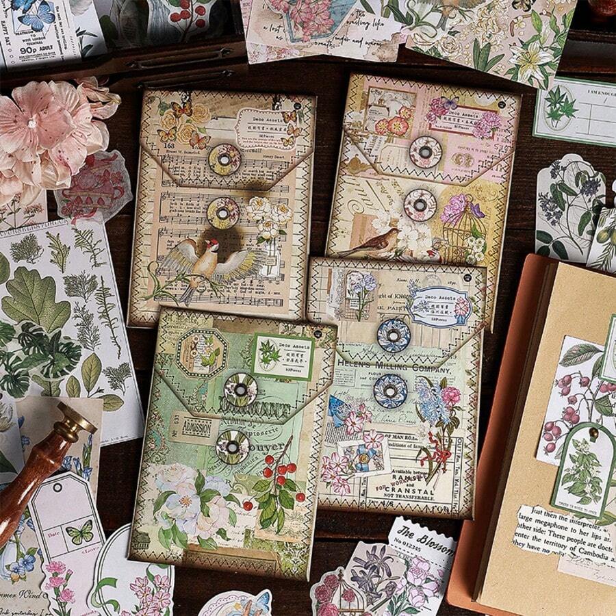 Guyan Youshu Series Vintage Botanical Floral Scrapbook Collage ...