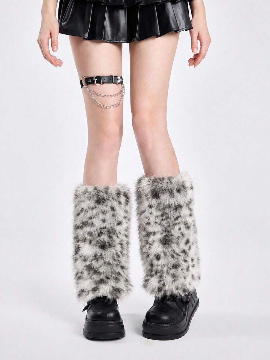 1 Pair Cute Y2K Fashion Retro Fuzzy Leopard Print Sexy Leg Warmers ...