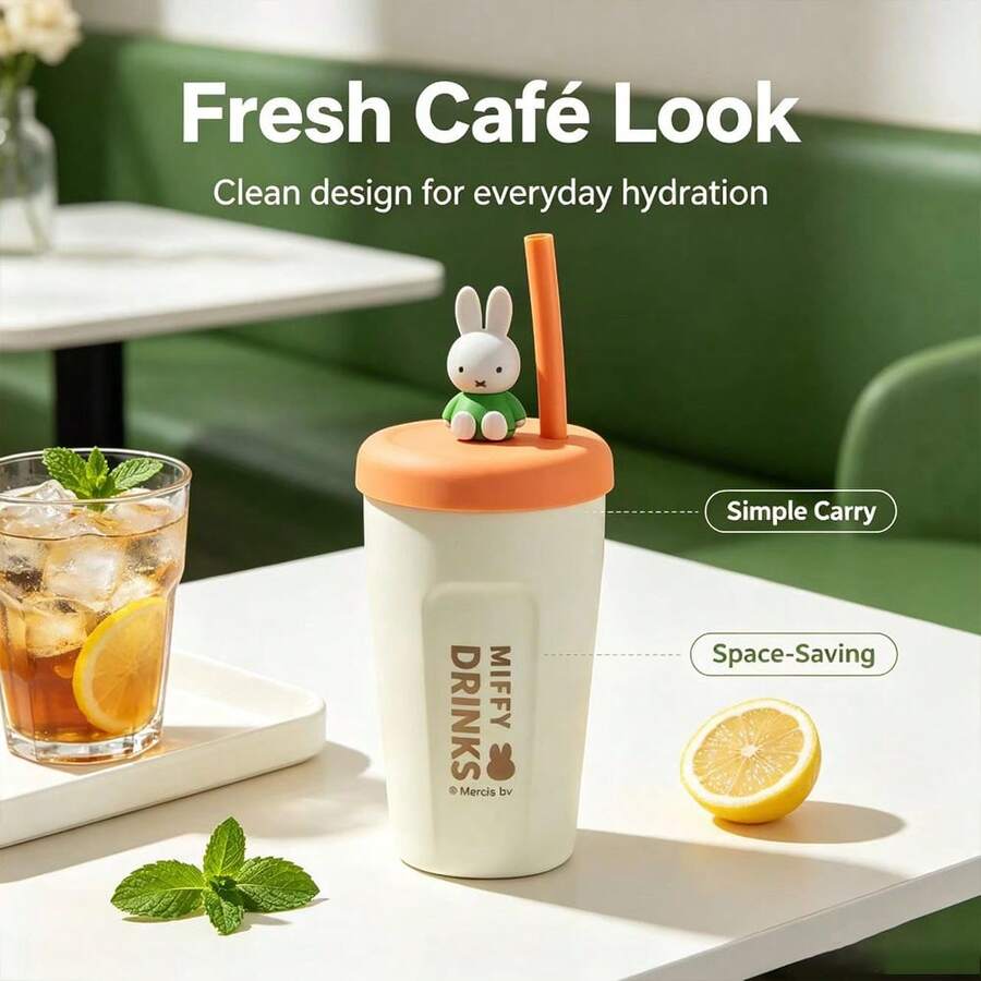 Miniso Cute Miffy Rabbit Figure Straw Water Cup, Portable Reusable ...