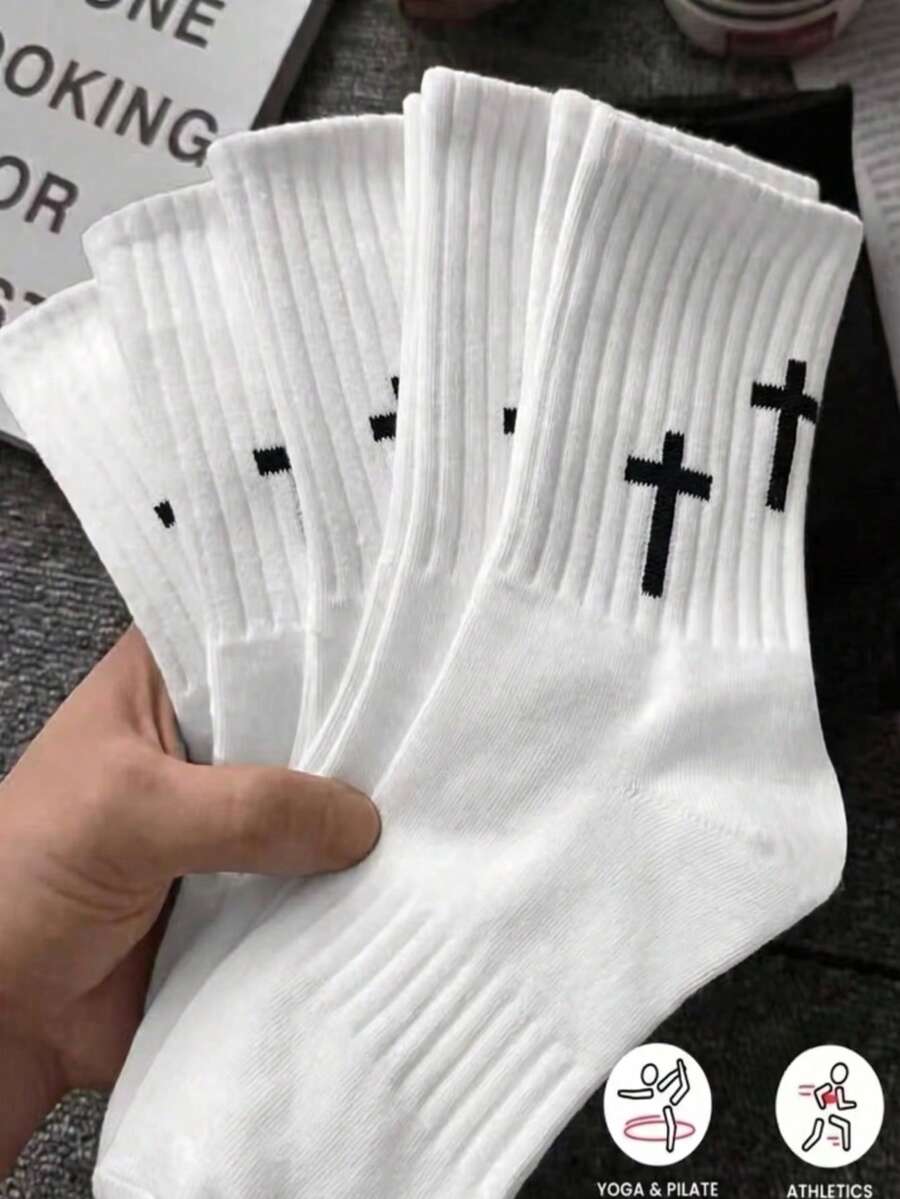 1/5/10 Pairs Men's Thick Sports Socks, Cross Letter Striped Fashion ...