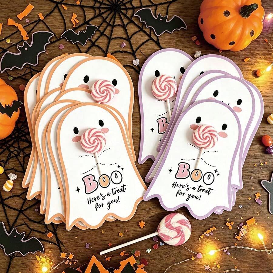12pcs/48pcs Halloween Cute Ghost Candy Holders, Halloween Gift Tags ...