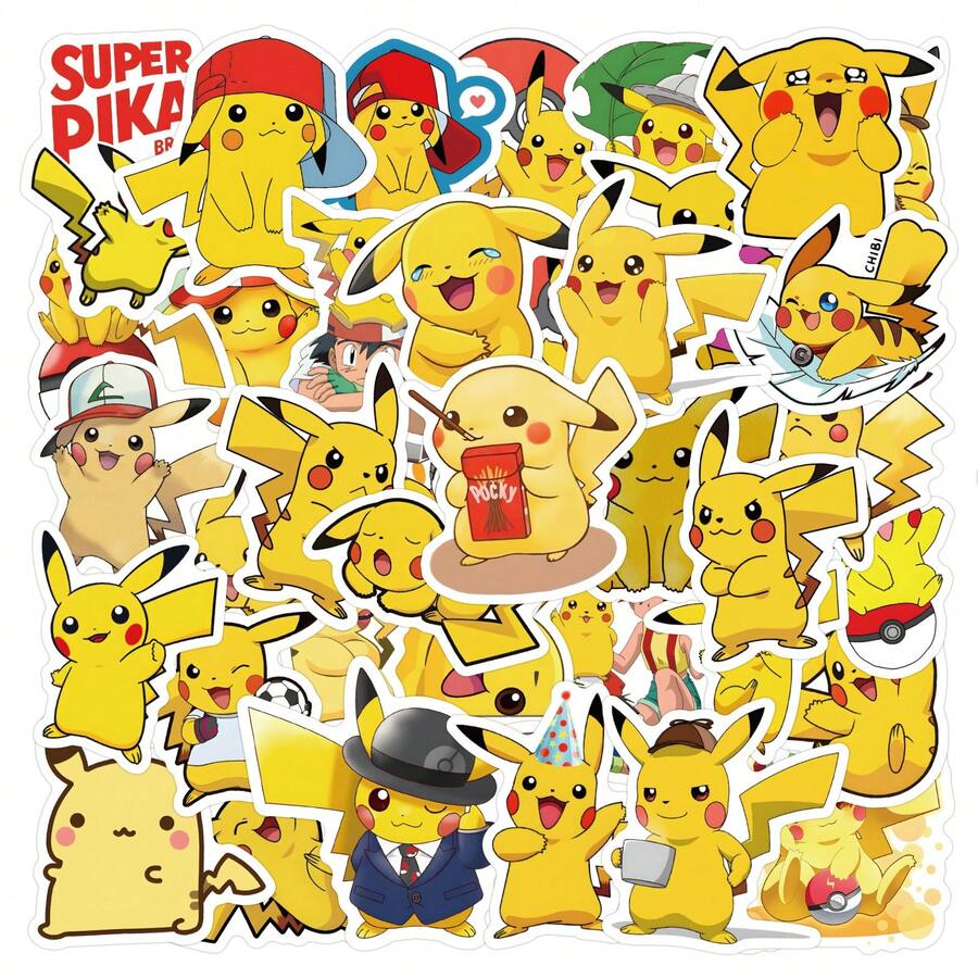 asmodee 60pcs New Pokemon Pikachu Graffiti Stickers, Cartoon Decorative ...