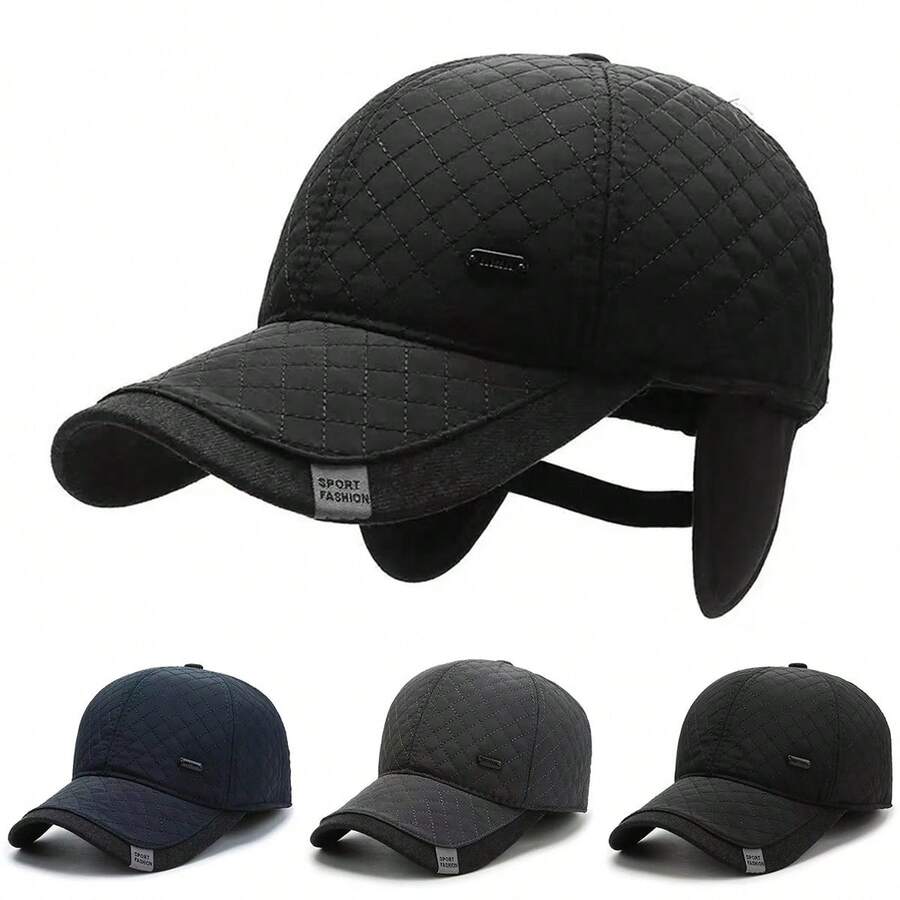 1pc Men's Diamond Lattice Earflap Baseball Cap, Street Fashion Outdoor ...