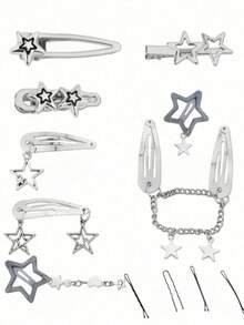 10pcs Personalized Star Hair Clip Set, Metal Star Gothic Style Hair ...