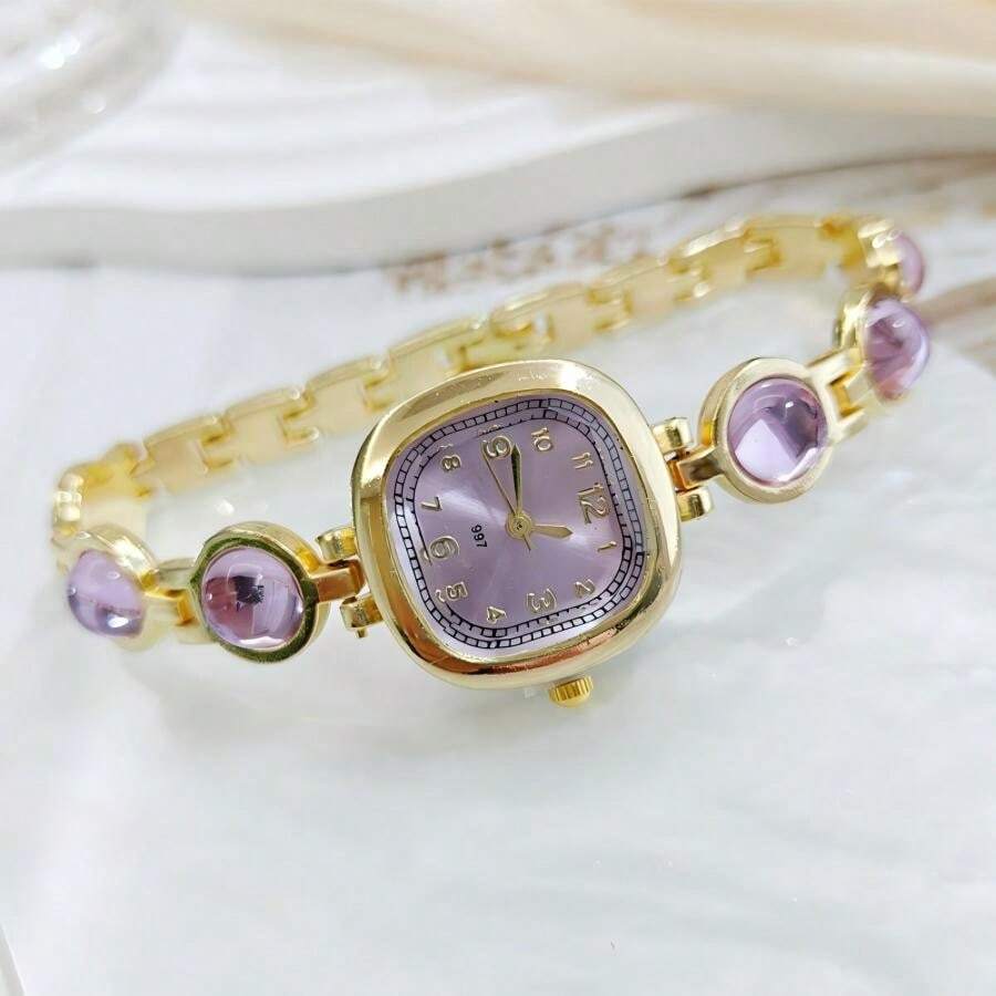 1pc Elegant Purple Women's Metal‑Square Quartz Watch, Suitable For ...