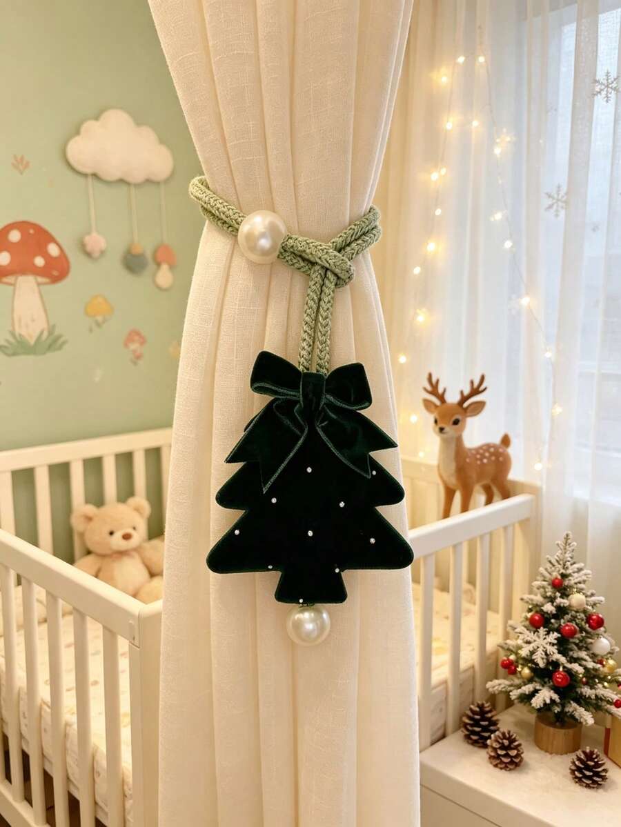 2pcs Christmas Tree Bowknot Curtain Tiebacks, Easy Storage, Adjustable ...