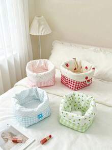 1pc Plaid Pattern Desktop Storage Basket, Makeup Brush Organizer ...