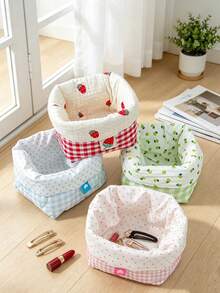1pc Plaid Pattern Desktop Storage Basket, Makeup Brush Organizer ...
