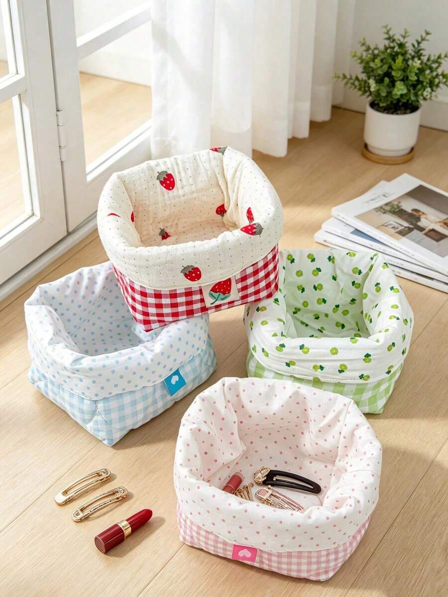 1pc Plaid Pattern Desktop Storage Basket, Makeup Brush Organizer ...