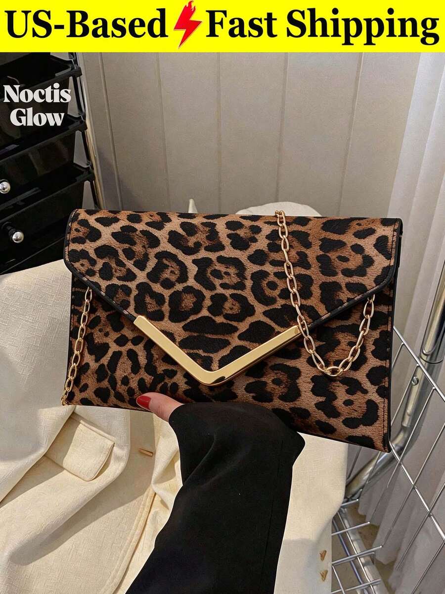 Retro Leopard-Print Clutch Bag For Women Elegant Evening Bag Square ...