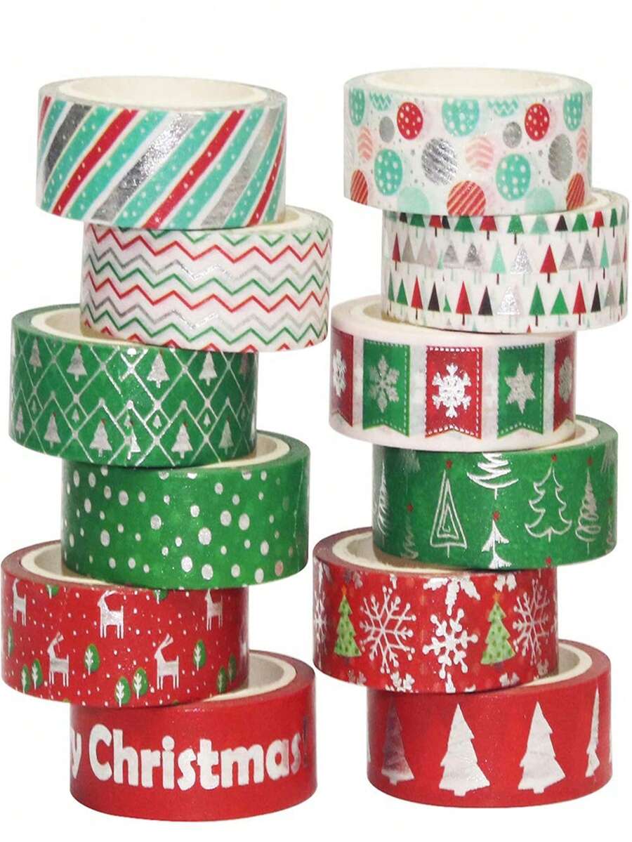 3/6/12 Rolls Christmas-Themed Washi Tape Set Featuring Santa Claus ...