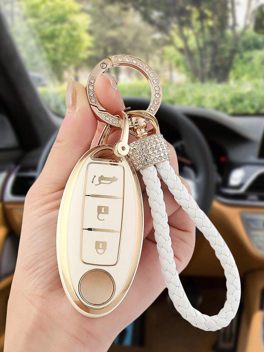 Oval 3-Button Gold Trim Full Coverage TPU Car Key Case, Scratch ...
