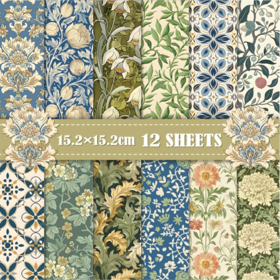 12 Sheets 6-Inch Classical Floral Pattern Scrapbook Paper, Suitable For ...