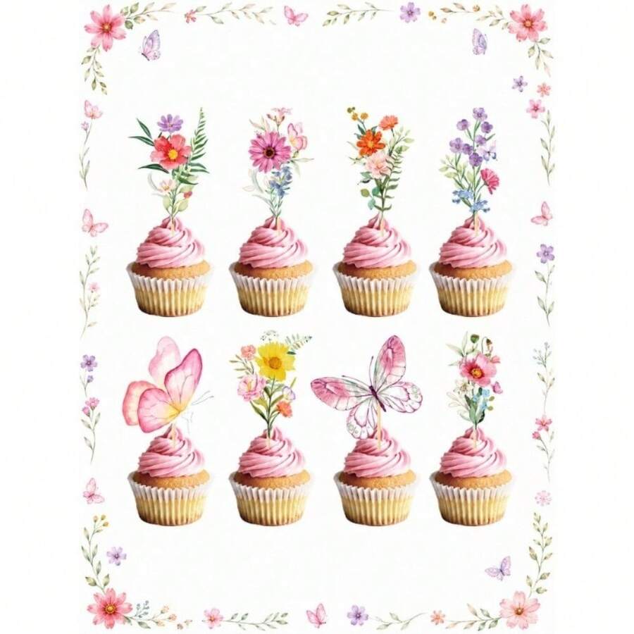 8pcs Wildflower Birthday Party Decorations - Baby Shower Cupcake ...