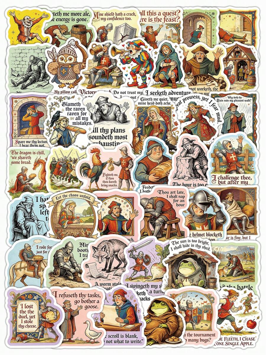 53 Pcs Funny Medieval Knight Meme Stickers Pack, Vintage Middle Ages ...
