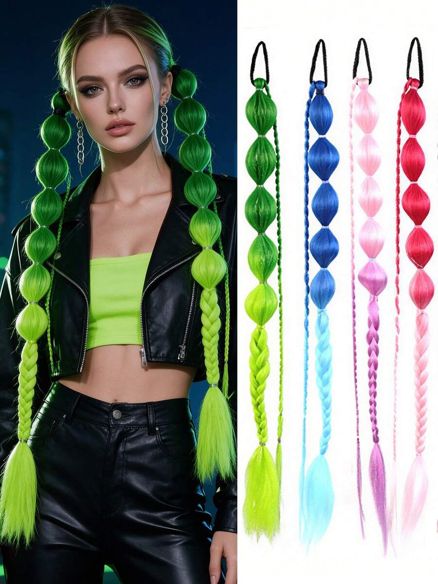 1pc Pre-Braided Colorful Woven Ponytail Wig - Heat-Resistant Synthetic ...