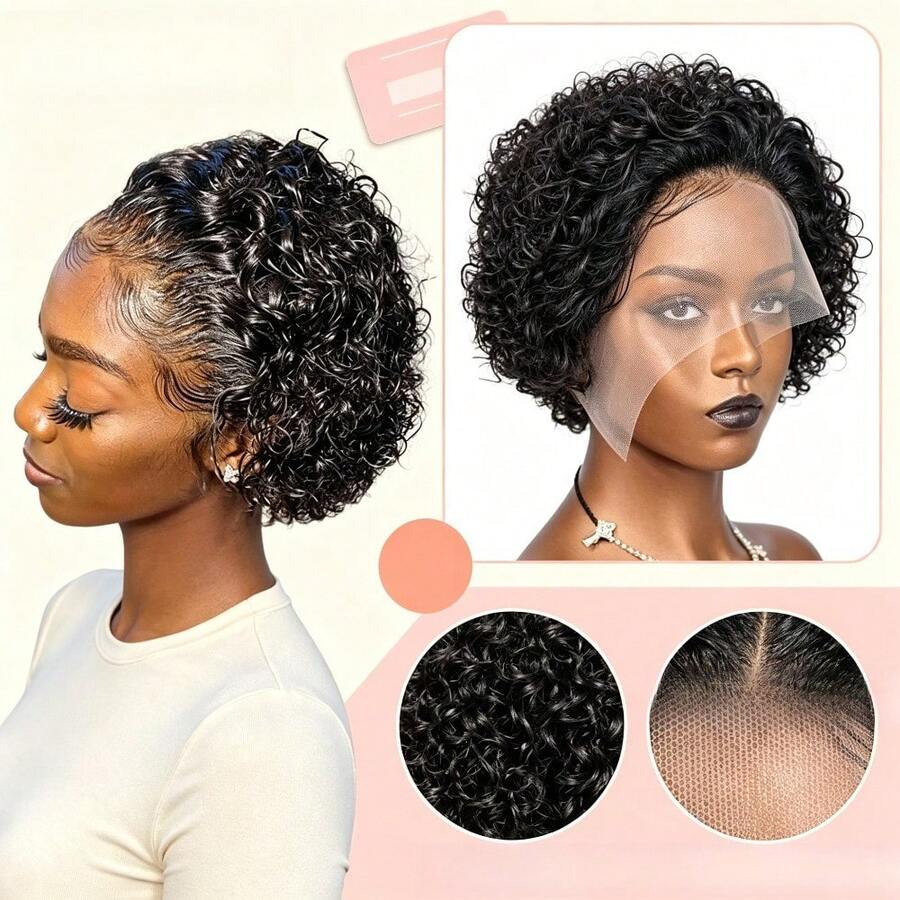 Lolely Dream 13x1 HD Lace Front Short Curly Elf Wig, 6 Inch Natural ...