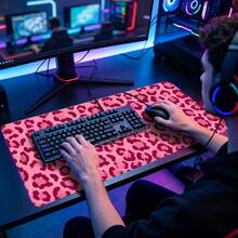 1pc Pink Leopard Gaming Mouse Pad Aesthetic Art Desk Mat Rubber Base ...