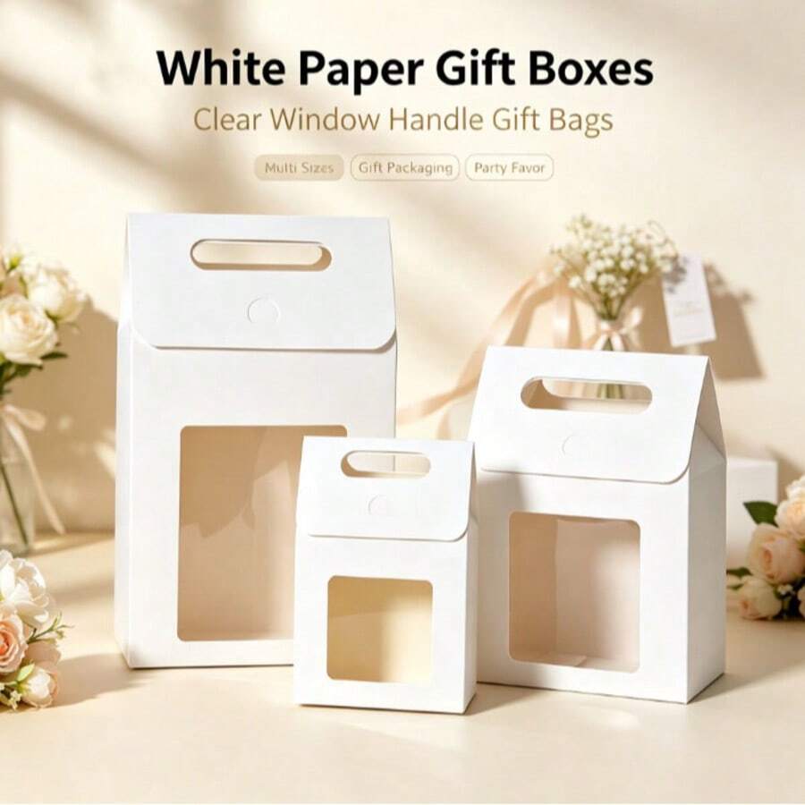 1/5/10pcs White Gift Boxes, Portable Transparent Window Gift Boxes ...