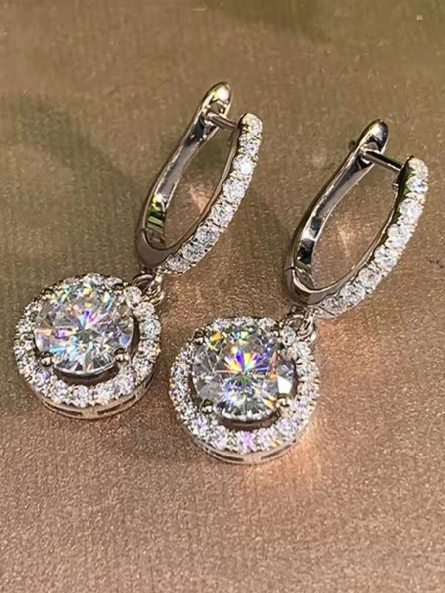 1 Pair Fashion Cubic Zirconia Earrings For Women, Suitable For Wedding ...