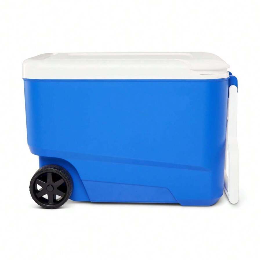 38 QT Hard Sided Cooler With Wheels, Blue, Portable Rolling Ice Chest ...