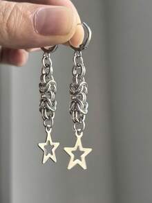 1 Pair Y2K Millennium Style Stainless Steel Woven Twisted Chain Hollow ...