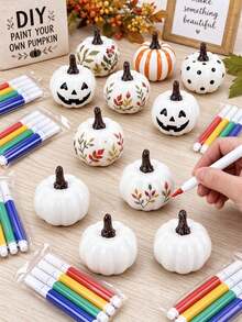 24/48pcs Handmade Pumpkin Craft Set, Includes 1 White Painting Pumpkin ...
