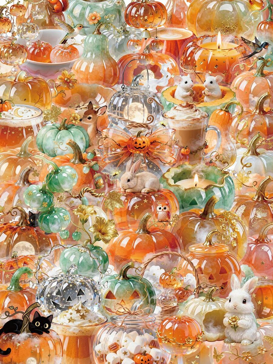 55 Pcs Glass Pumpkin PET Stickers Pack, Waterproof Aesthetic Fall ...