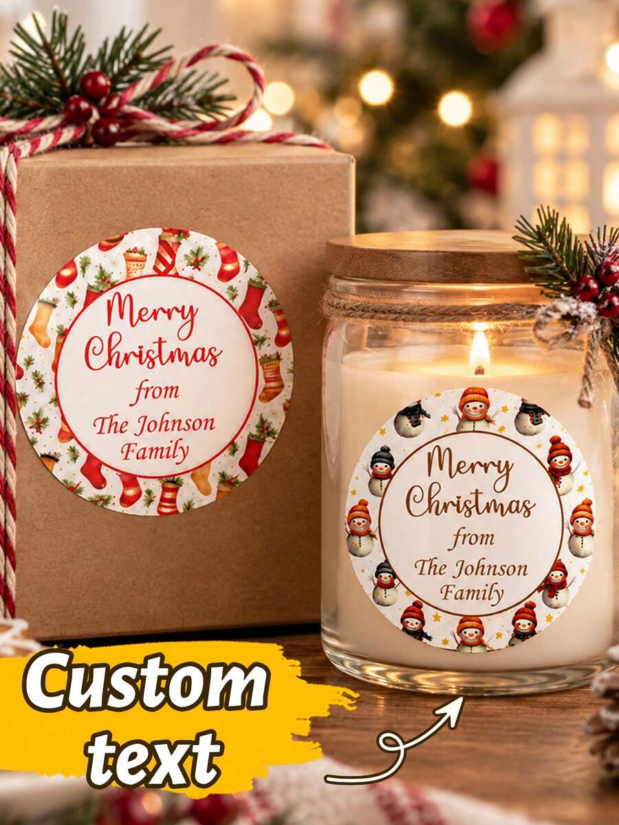 Custom Merry Christmas Stickers, Personalized Family Name & Text With ...