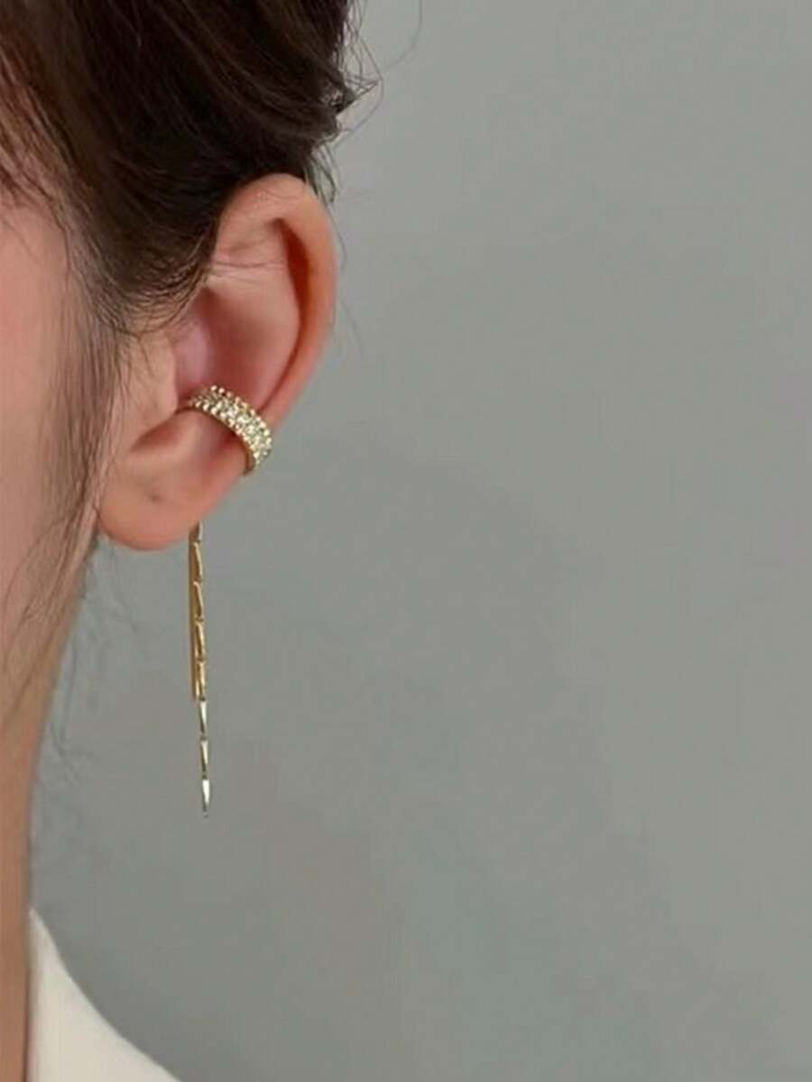 1 Pair Women's Zirconia Inlaid Ear Cuff, Long Chain Tassel Dangle Ear ...