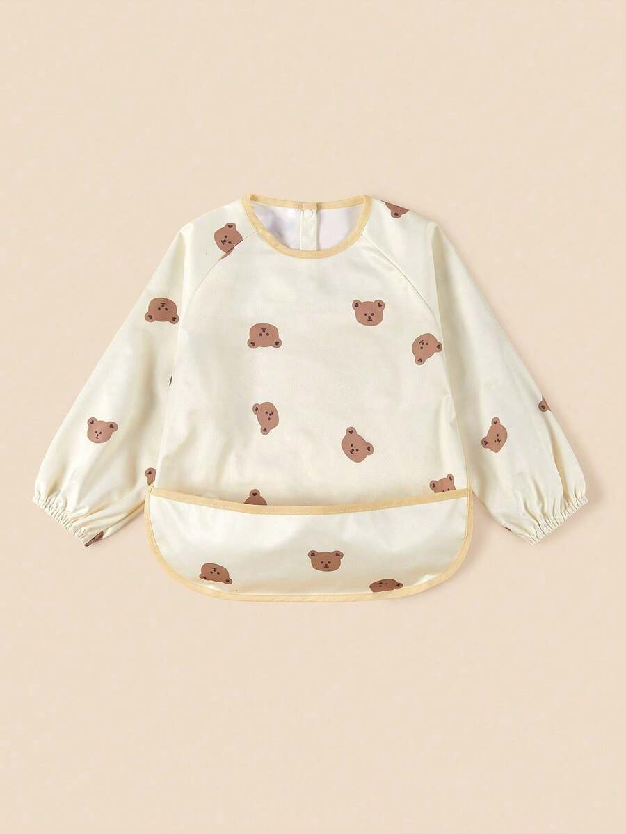 Cute Cartoon Pattern Baby Long Sleeve Bib, Boy & Girl Painting, Eating ...