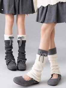 STAR RIVER Autumn/Winter Maillard Style Plush Bow Leg Warmers, Fleece ...