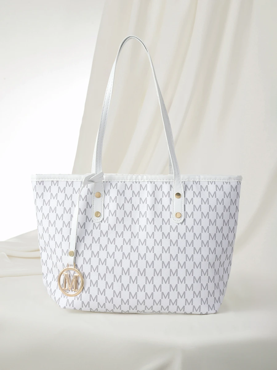 Clariva Fully Printed Small Shoulder Tote Bag, Vintage Letter Print ...