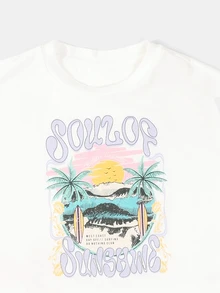 SUMWON Girls Soul Of Sunshine Graphic Crop T-Shirt And Retro Floral ...